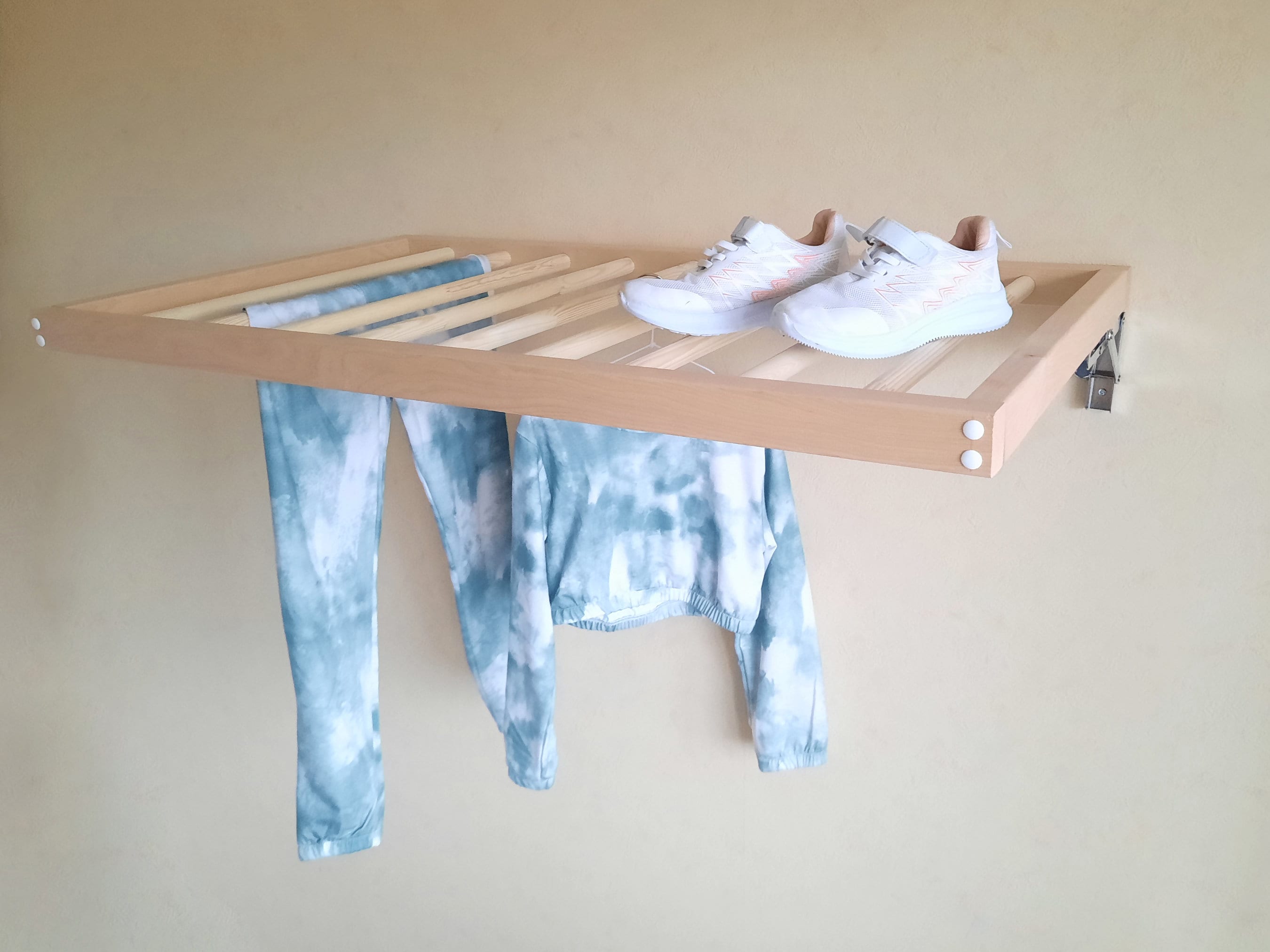 Clothes Drying Rack Solid Wood Wall Mounted Clothes Line - Etsy