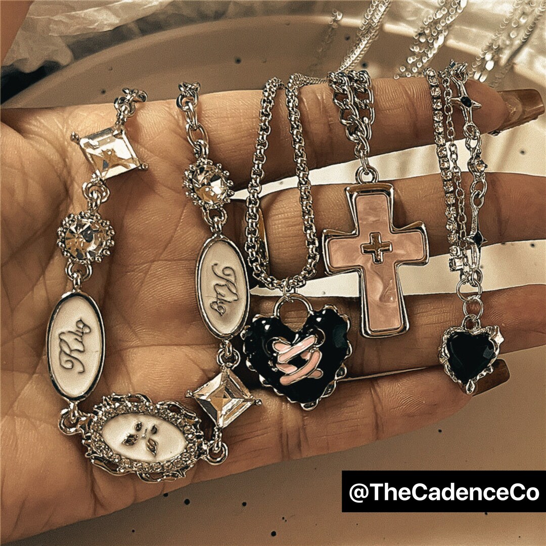 Gothic Punk Fashion: Large Pink Cross Pendant Choker Necklace Y2K 2000s ...