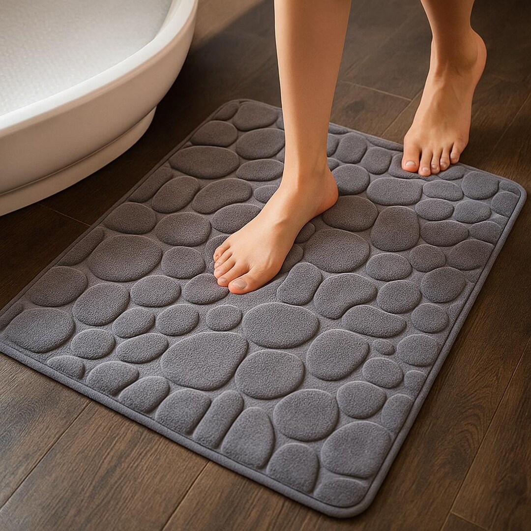 3D Cobblestone Bathroom Mat – Non-slip Absorbent Bath Mat | Quick ...
