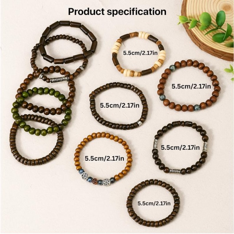 10pcs Boho Beaded Bracelets for Men – Vintage Multi-layer Wooden ...