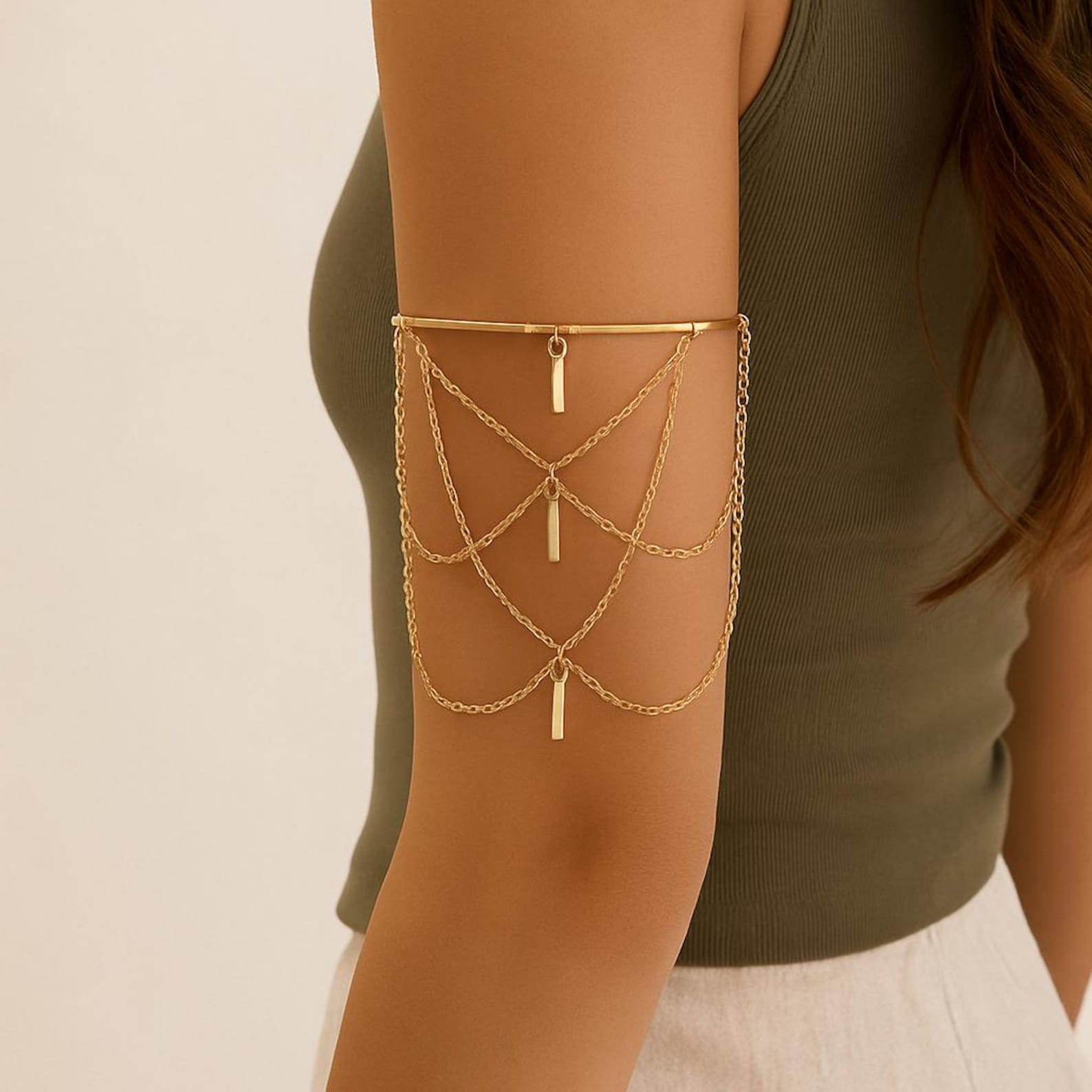Gold Upper Arm Bracelet for Women – Open Cuff Bangle Rectangle Stick ...