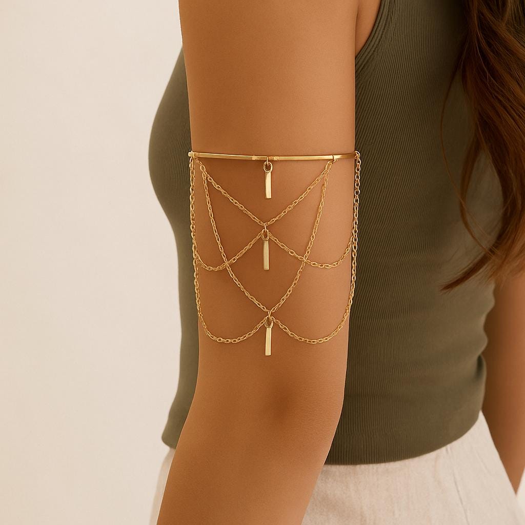 Gold Upper Arm Bracelet for Women – Open Cuff Bangle Rectangle Stick ...