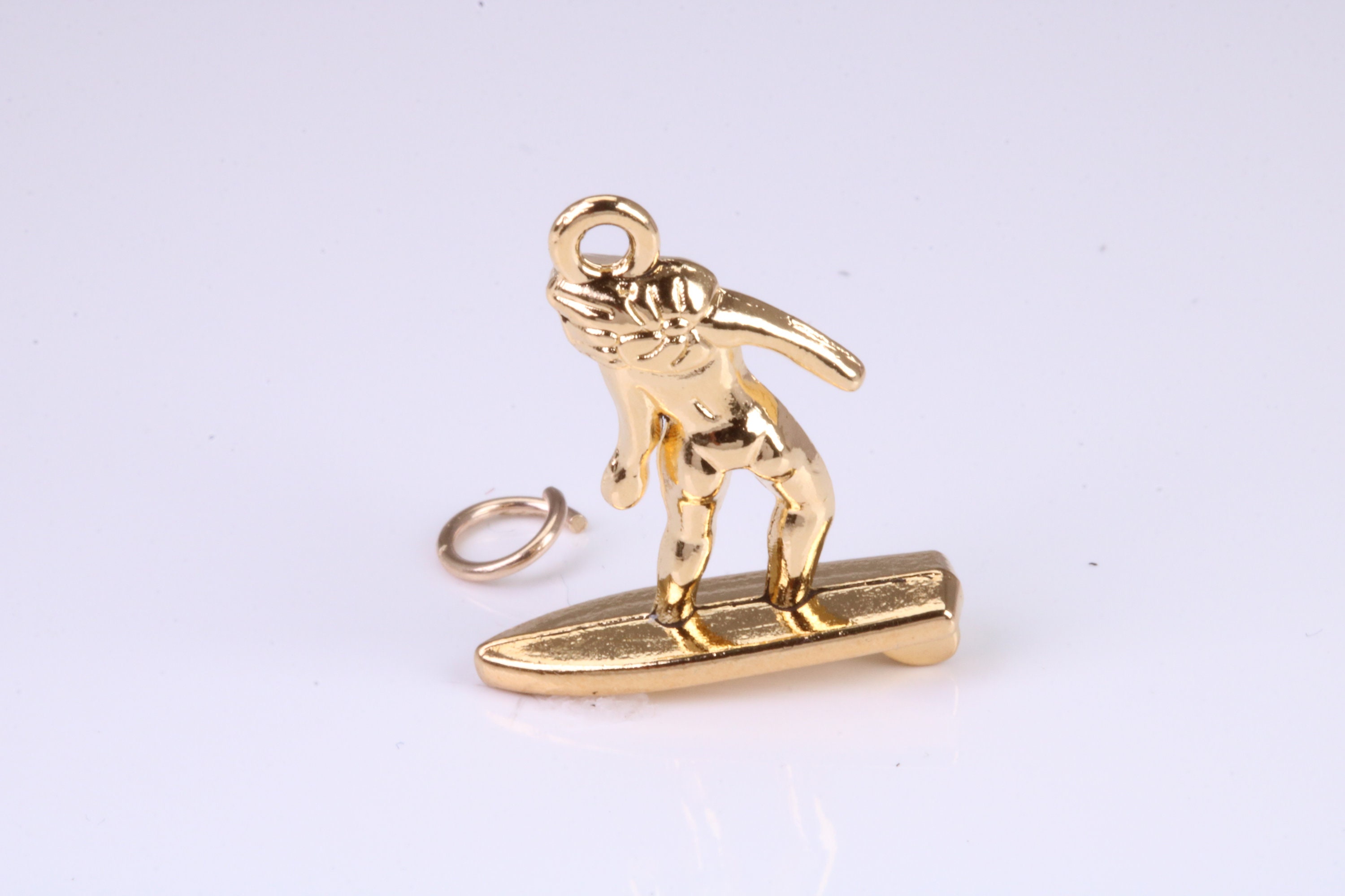Surfing Girl Charm, Traditional Charm, Made From Solid Yellow Gold ...