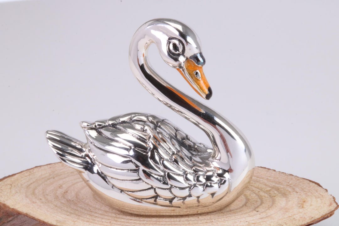 Swan Miniature Figurine, Made From Cast 925 Grade Sterling Silver With ...