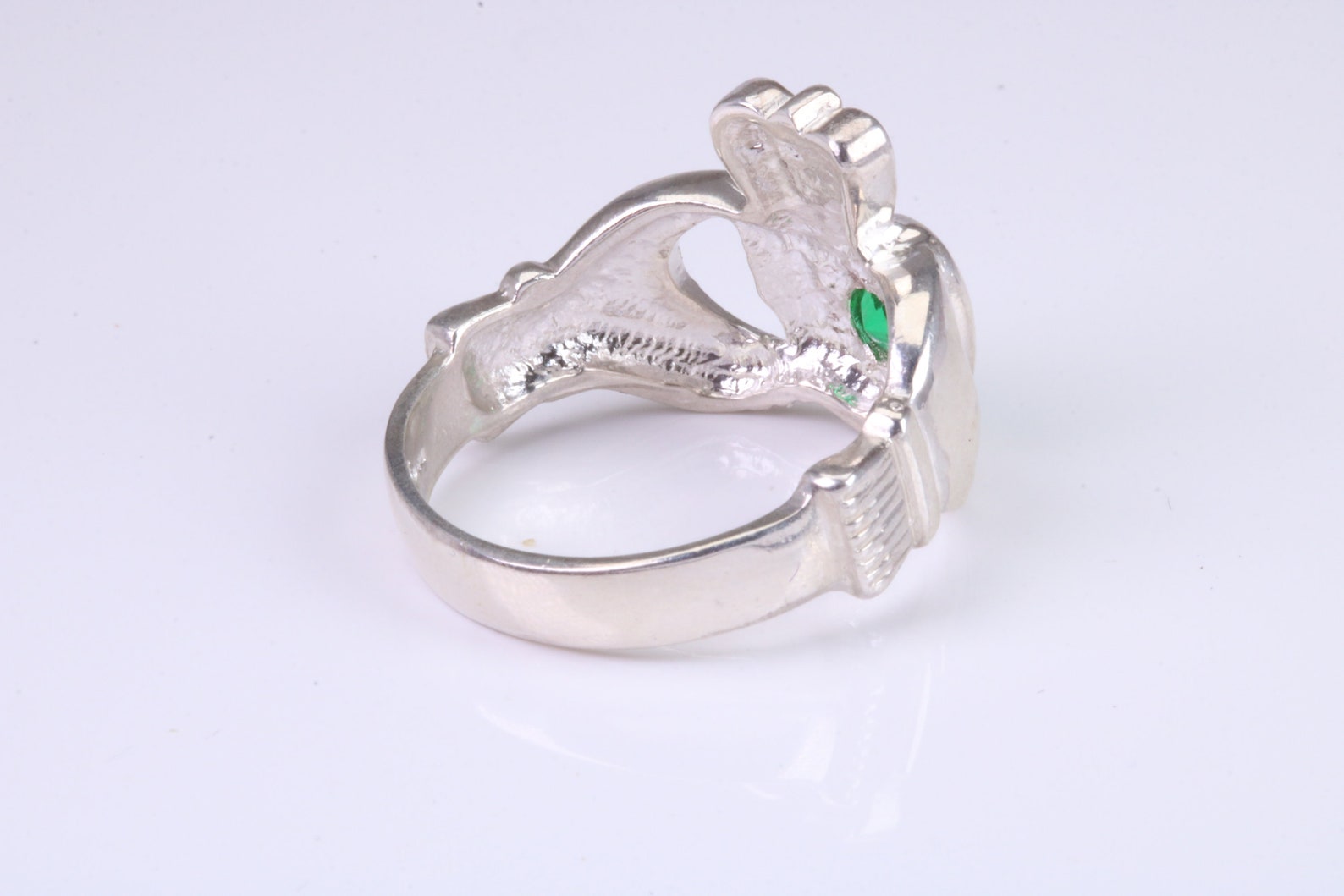 Large and Heavy Stone Set Claddagh Ring, Set With Emerald Green C Z ...