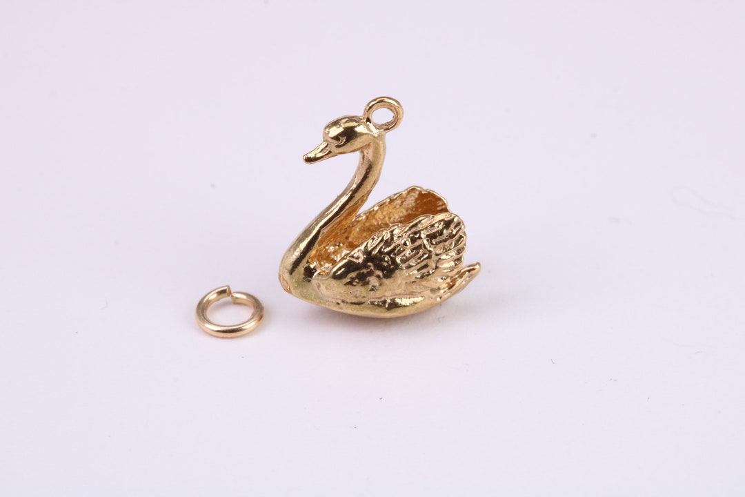Swan Charm, Traditional Charm, Made From Solid Yellow Gold With British ...