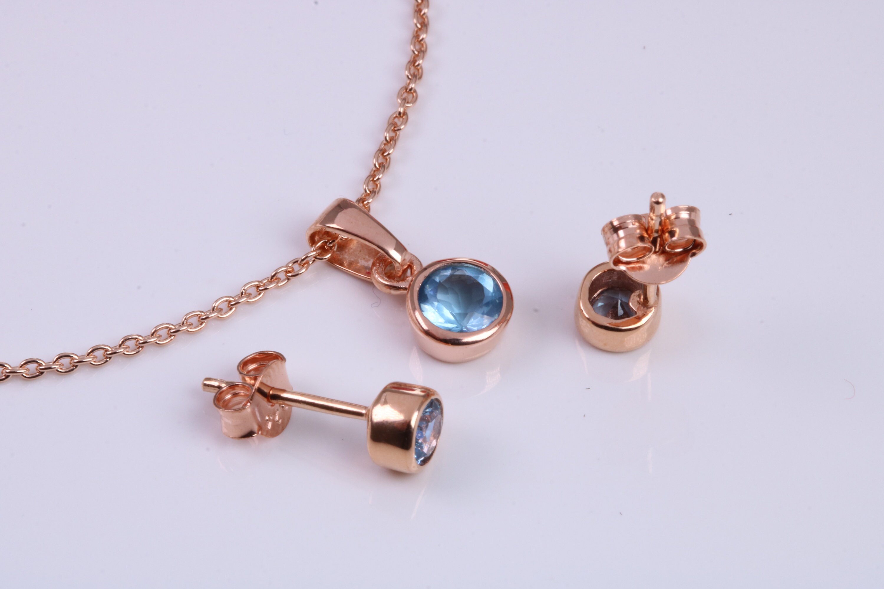 Real Blue Topaz Necklace and Matching Stud Earrings, Made From Solid ...