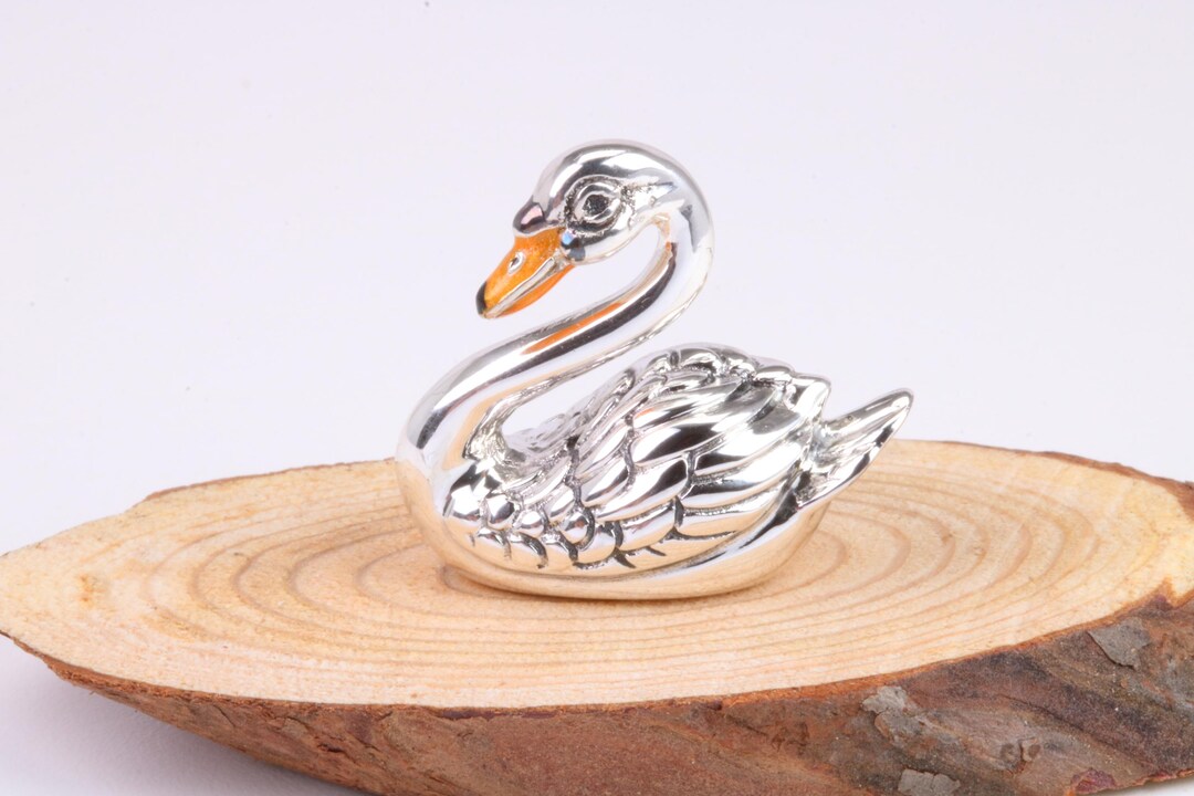 Swan Miniature Figurine, Made From Cast 925 Grade Sterling Silver With ...