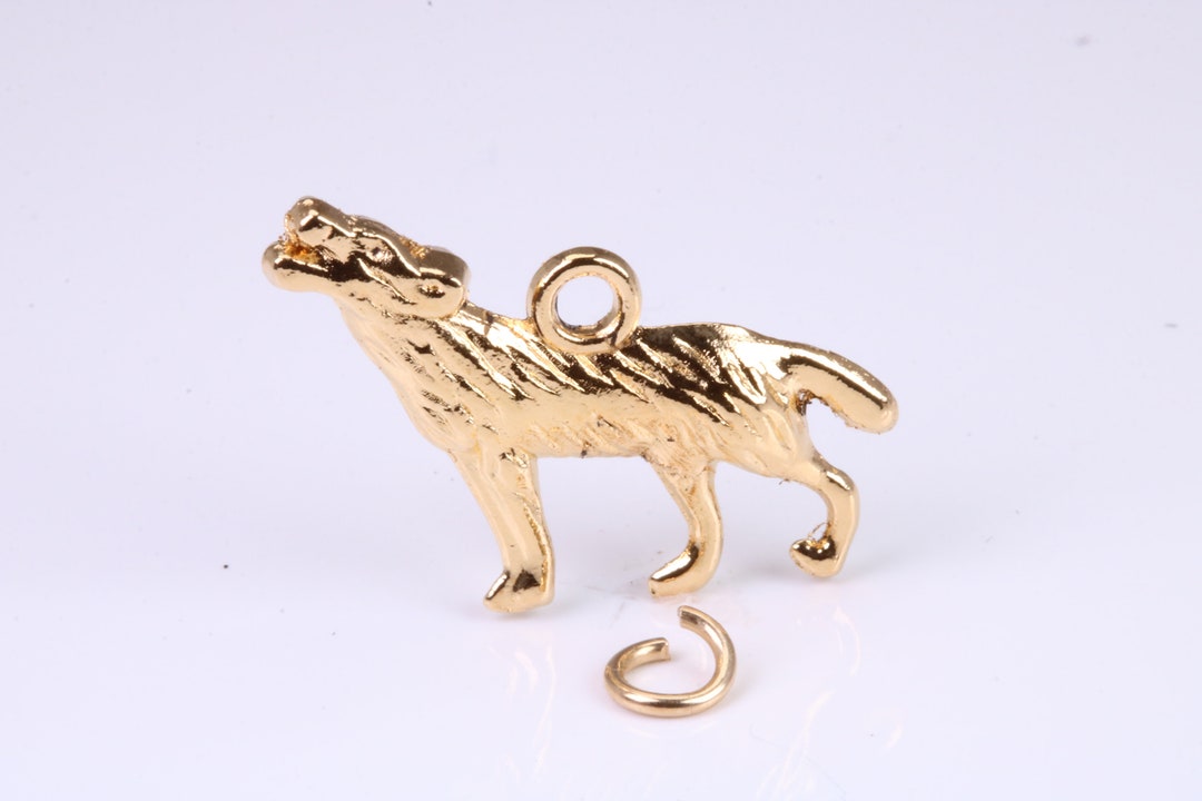 Howling Wolf Charm, Traditional Charm, Made From Solid Yellow Gold ...