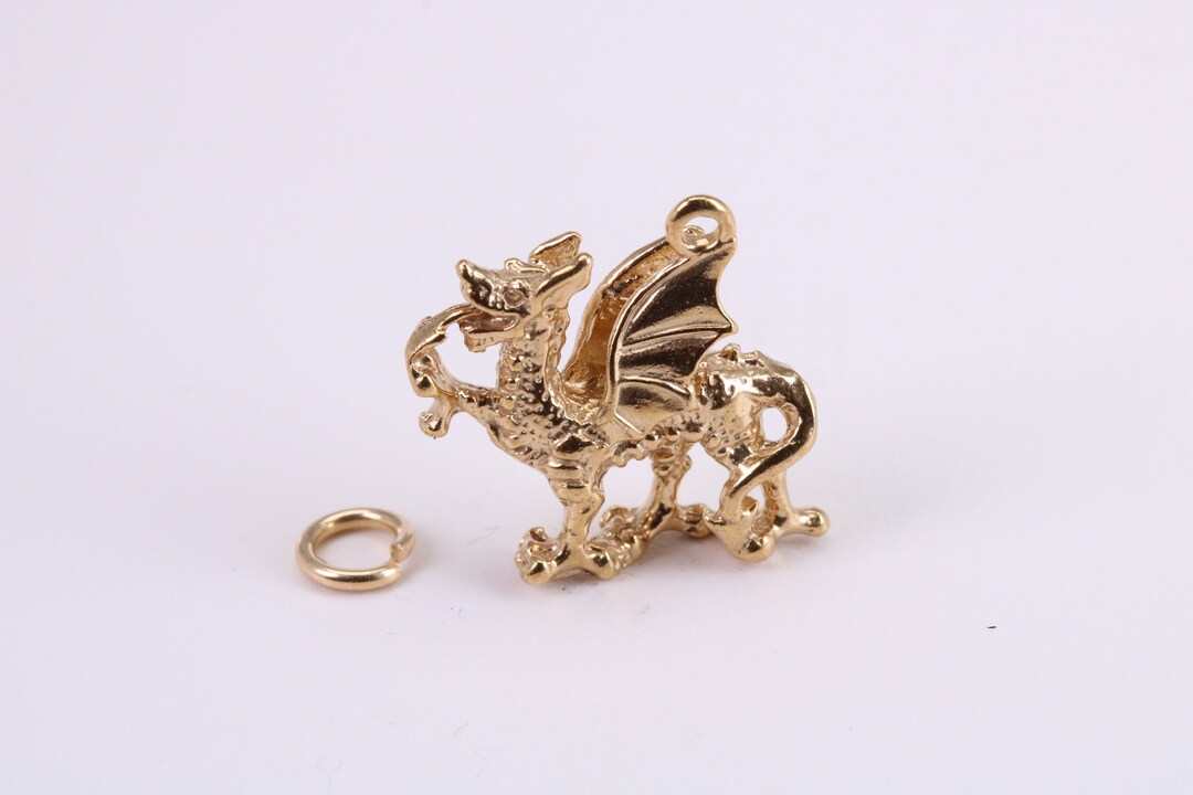 Welsh Dragon Charm, Traditional Charm, Made From Solid Cast Yellow Gold ...