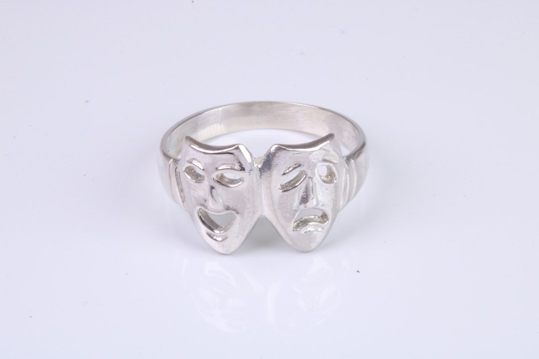Happy and Sad Mask Ring, Made From Solid Cast Silver - Etsy