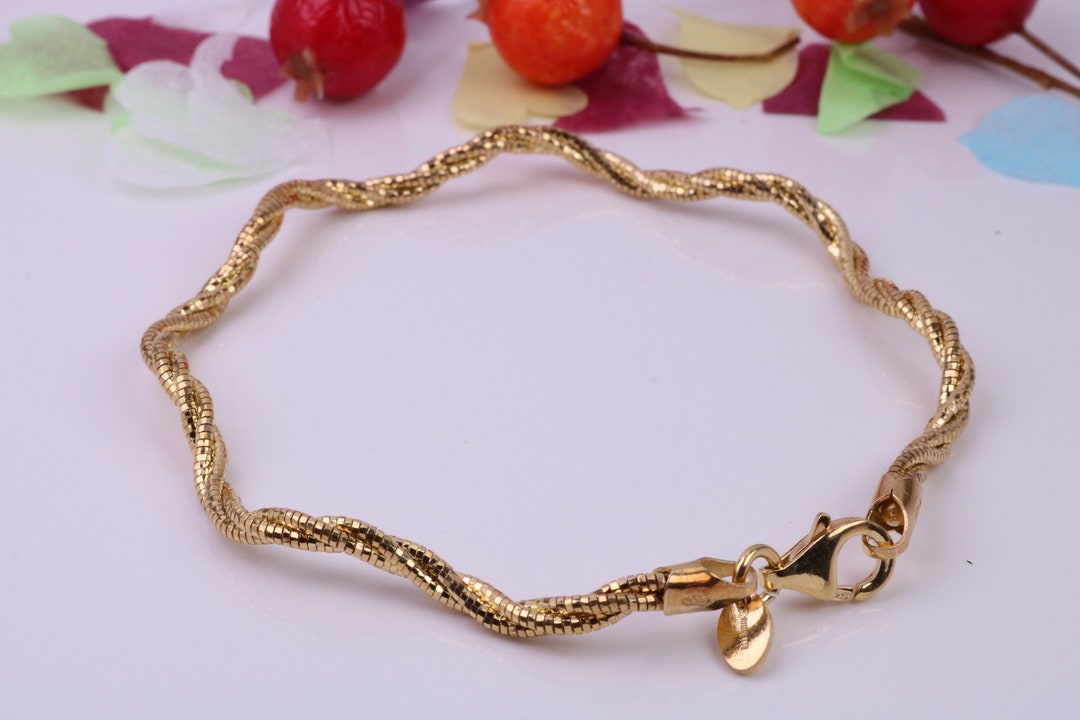 Twisted Rope Bangle, Made From Solid Sterling Silver, 18ct Yellow Gold ...