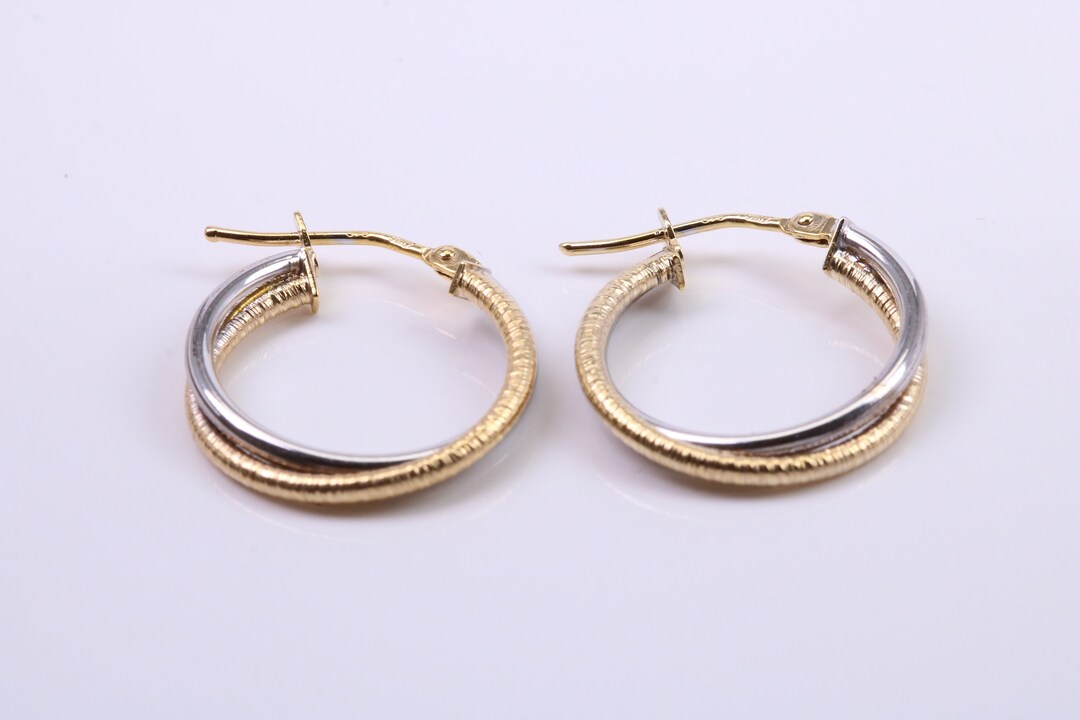 18 Mm Round Two Colour Hoop Creole Earrings Made From 9ct Yellow Gold ...