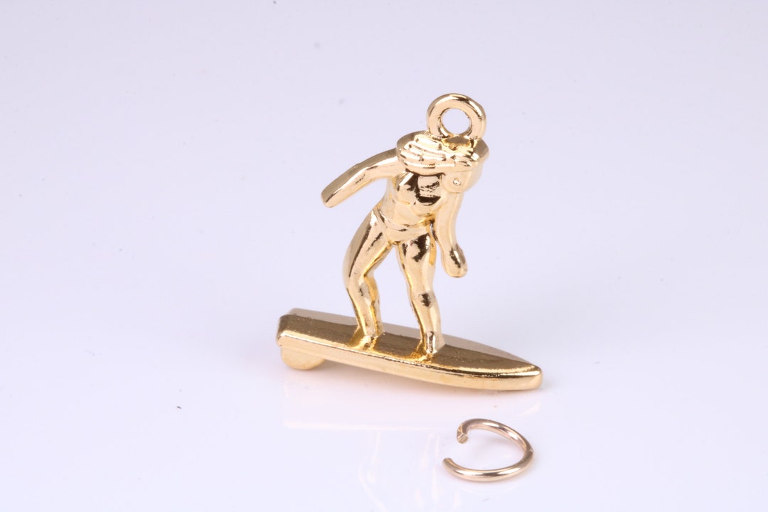 Surfing Girl Charm, Traditional Charm, Made From Solid Yellow Gold ...