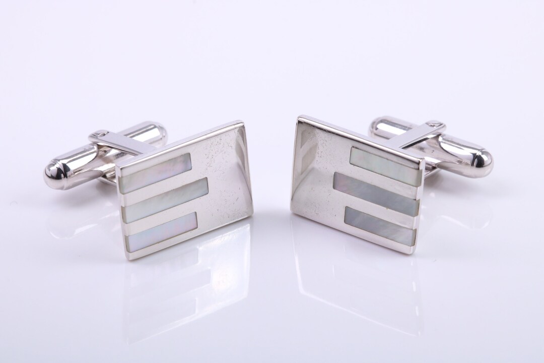 Mother of Pearl Set Rectangle Solid Silver Cufflinks - Etsy