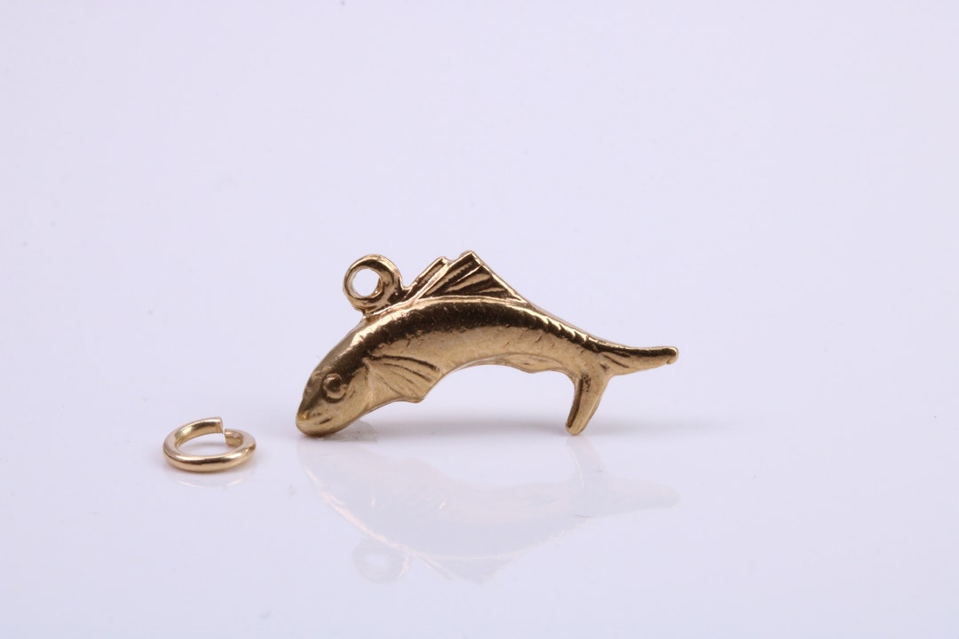 Salmon Fish Charm, Traditional Charm, Made From Solid 9ct Yellow Gold ...