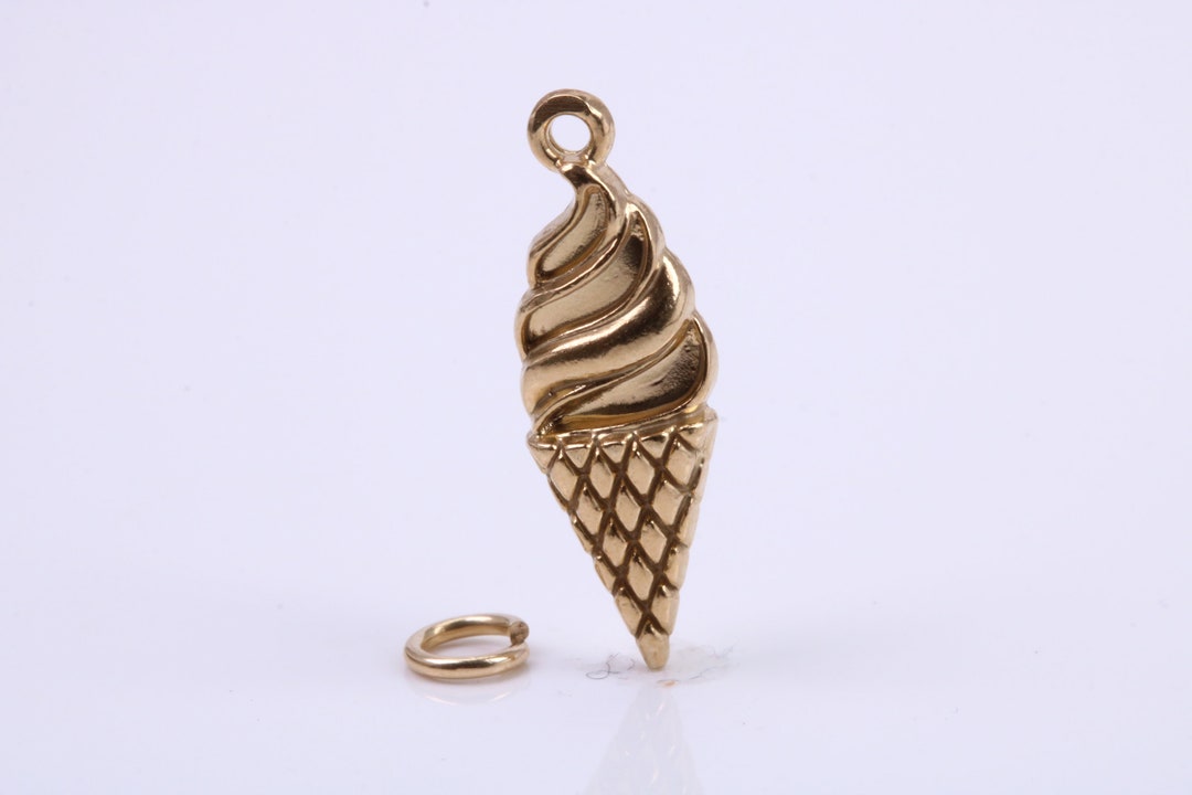 Ice Cream Cone Charm, Made From Solid 9ct Yellow Gold, British ...