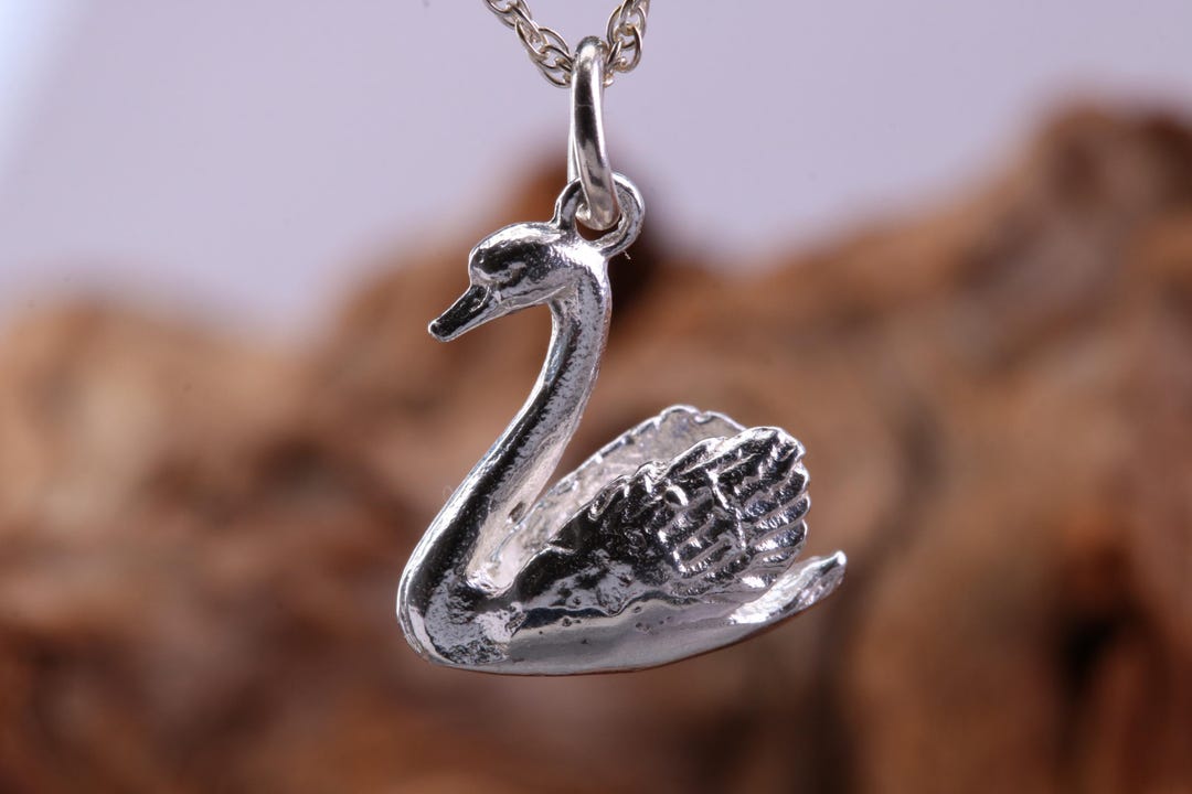 Swan Charm Necklace, Made From Solid Cast Silver, Complete With Silver ...