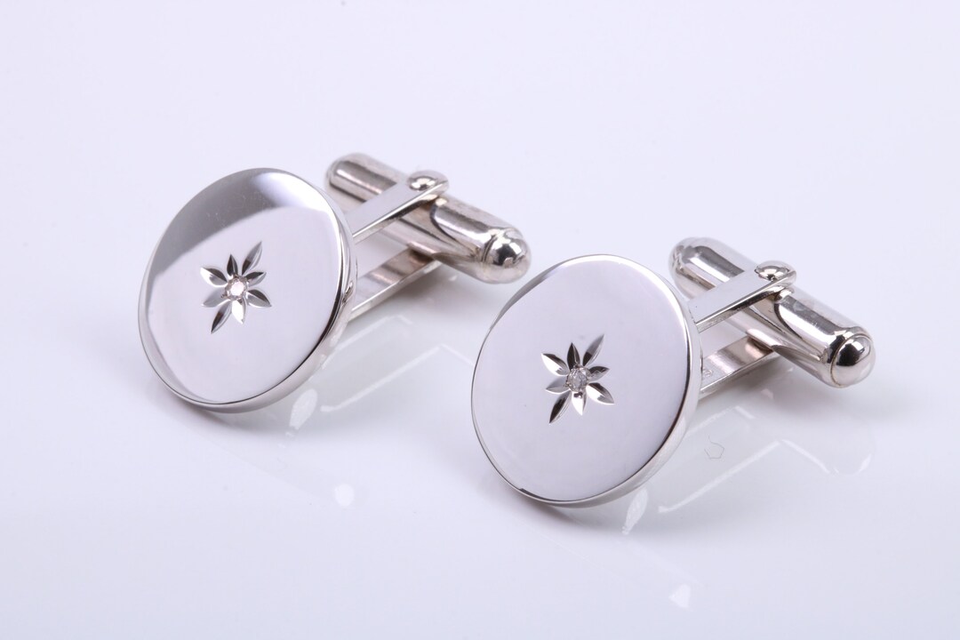 Natural Diamond Set Solid Silver Cufflinks - Etsy