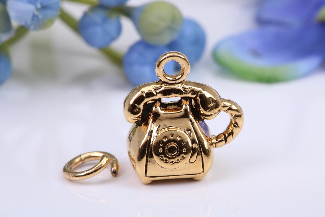 Vintage Telephone Charm, Made From Solid Cast Yellow Gold With British ...