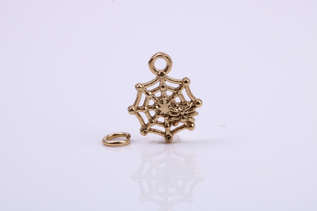 Spider in Web Charm, Traditional Charm, Made From Solid 9ct Yellow Gold ...