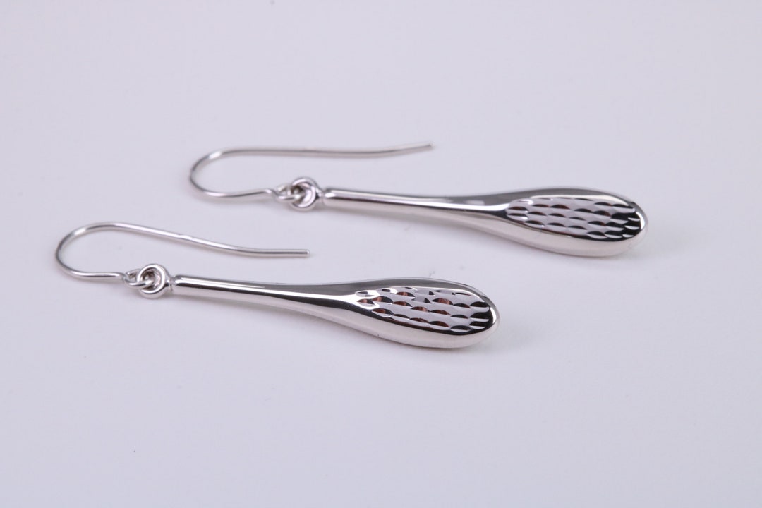 30 Mm Long Teardrop Shaped White Gold Dropper Earrings - Etsy