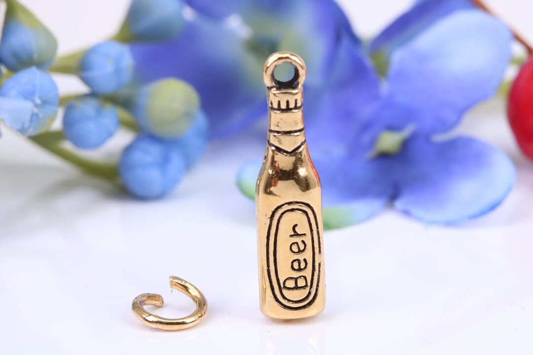 Beer Bottle Charm, Made From Solid Cast Yellow Gold With British ...
