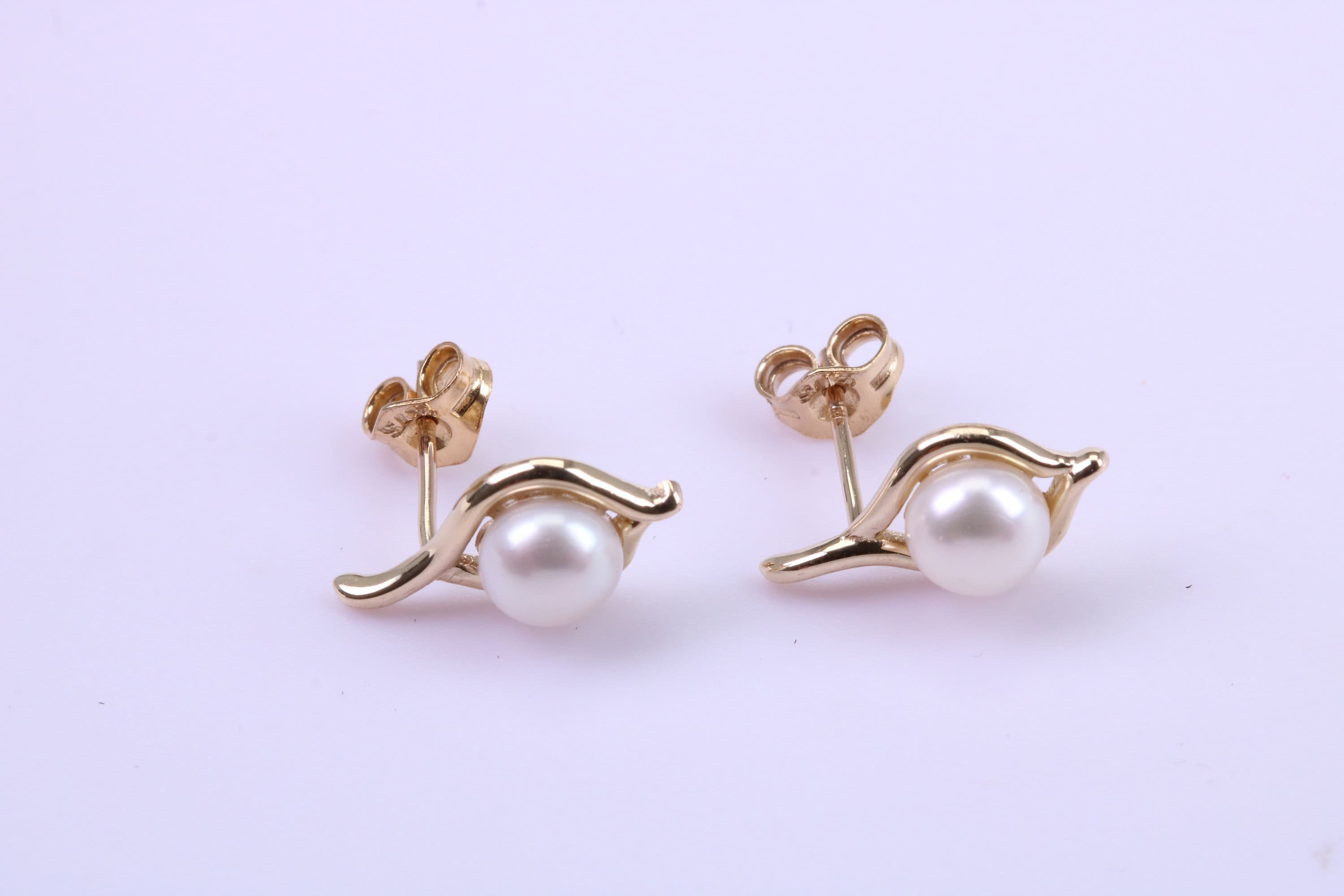 Real Pearl Necklace and Matching Earrings Set in Solid Yellow Gold ...
