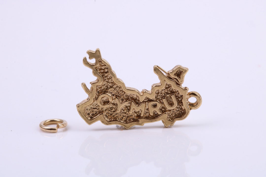 Map of Cymru Charm, Traditional Charm, Made From Solid 9ct Yellow Gold ...