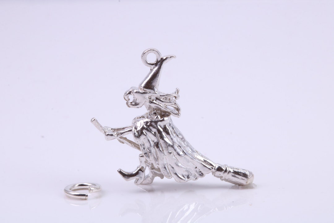 Witch on Broom Stick Charm, Traditional Charm, Made From Solid 925 ...