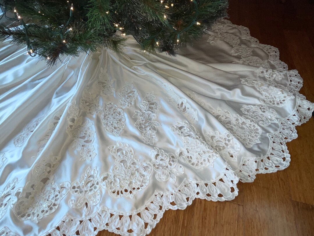 Gorgeous White Upcycled Wedding Dress Tree Skirt Pearls Embellishment ...