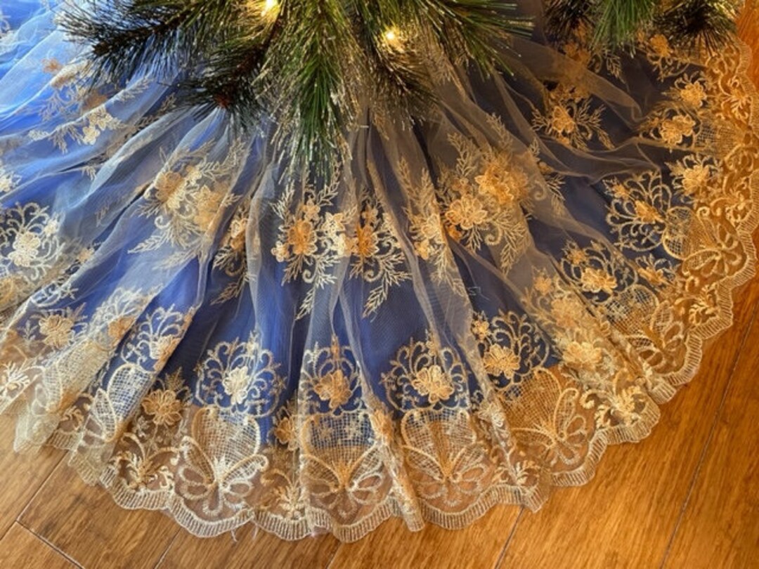 Fancy Blue and Gold Christmas Tree Skirt Unique Gift Novelty Color - Etsy