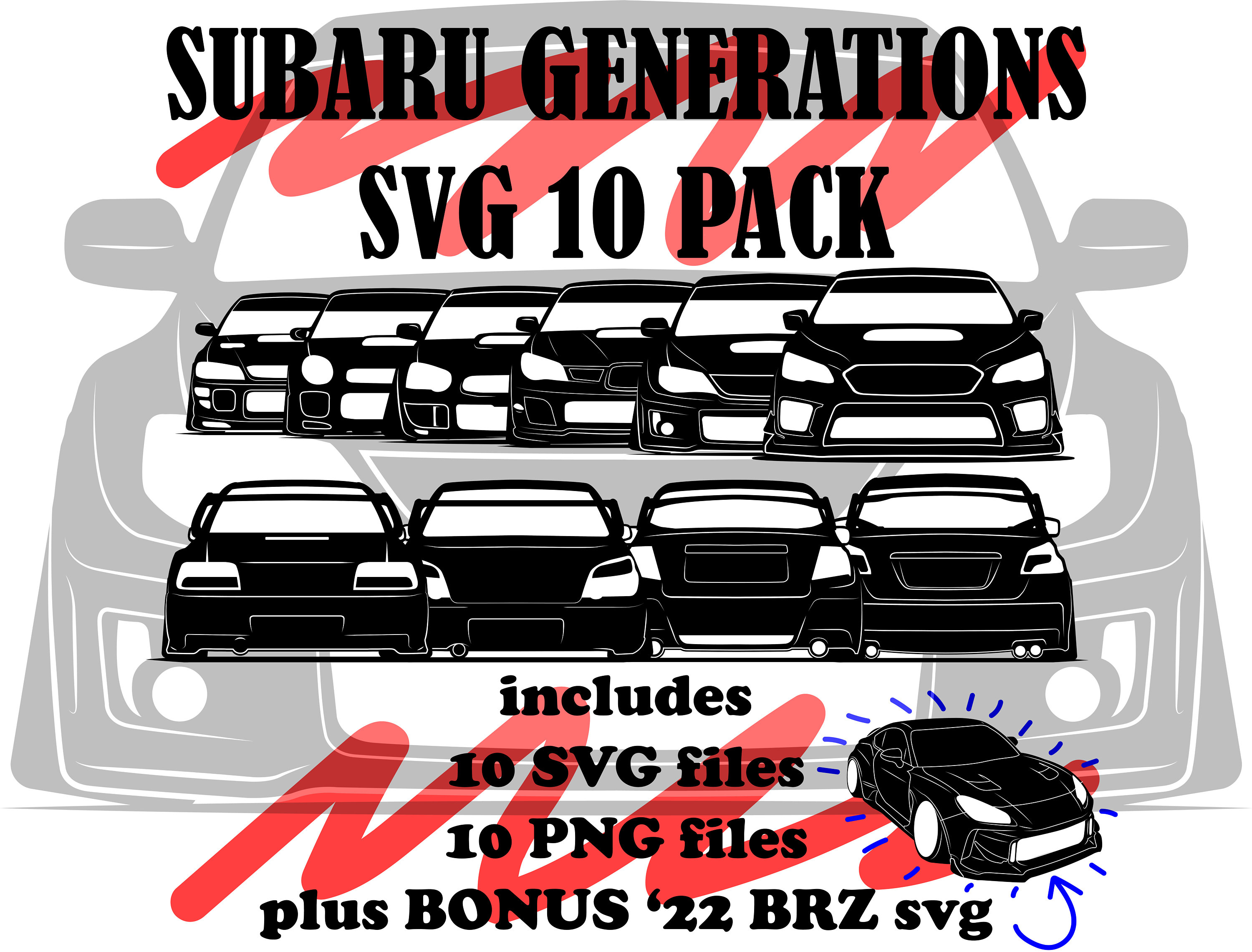 JDM Subie Generations SVG 10 Pack - STI Designs for Vinyl Cutting ...