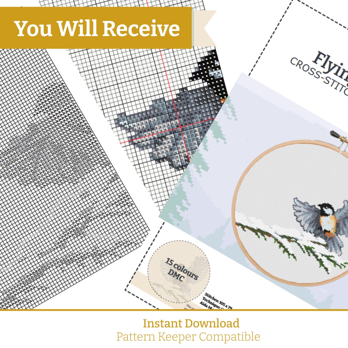 Flying Chickadee, Digital Cross-stitch Pattern by Rolitae, PDF Instant ...