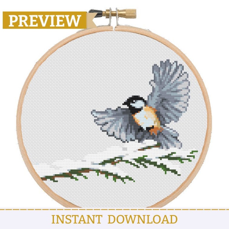 Flying Chickadee, Digital Cross-stitch Pattern by Rolitae, PDF Instant ...