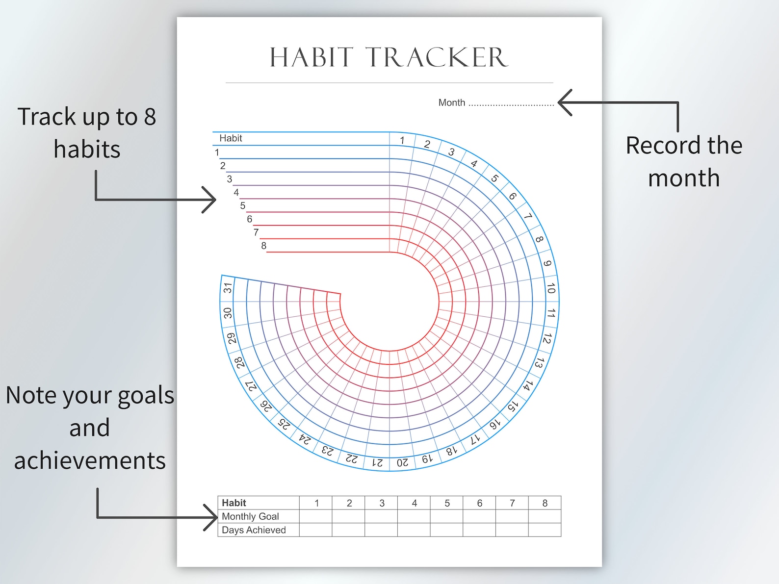 Printable Circle Habit Tracker, Monthly Goal Tracker, US Letter & A4 ...