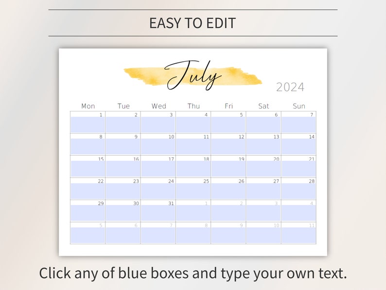2024 Printable Calendar, Digital Calendar, Monthly Calendar, US Letter ...