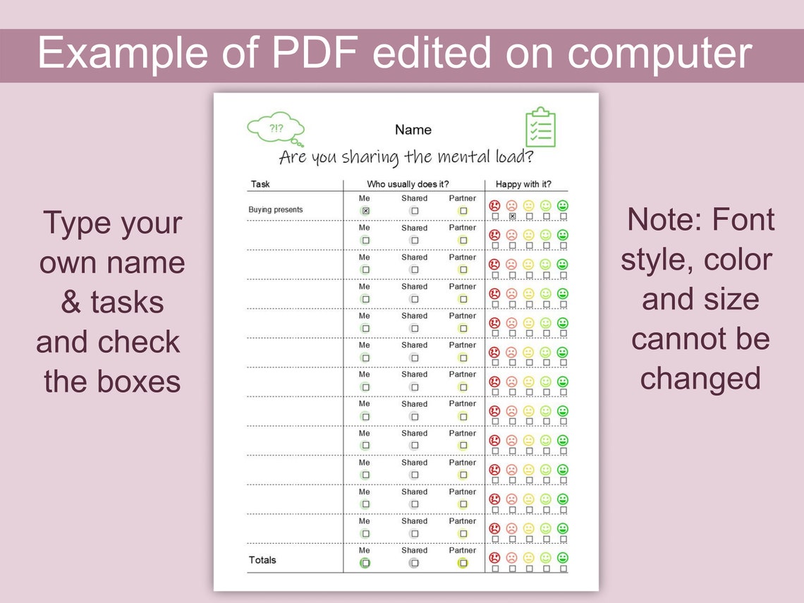 Mental Load Audit Chore Chart for Adults Printable & - Etsy UK