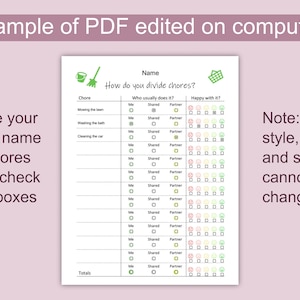 Chore Chart for Adults | Printable & Editable PDF | Chore Audit ...