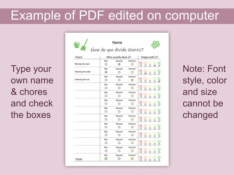 Chore Chart for Adults | Printable & Editable PDF | Chore Audit ...
