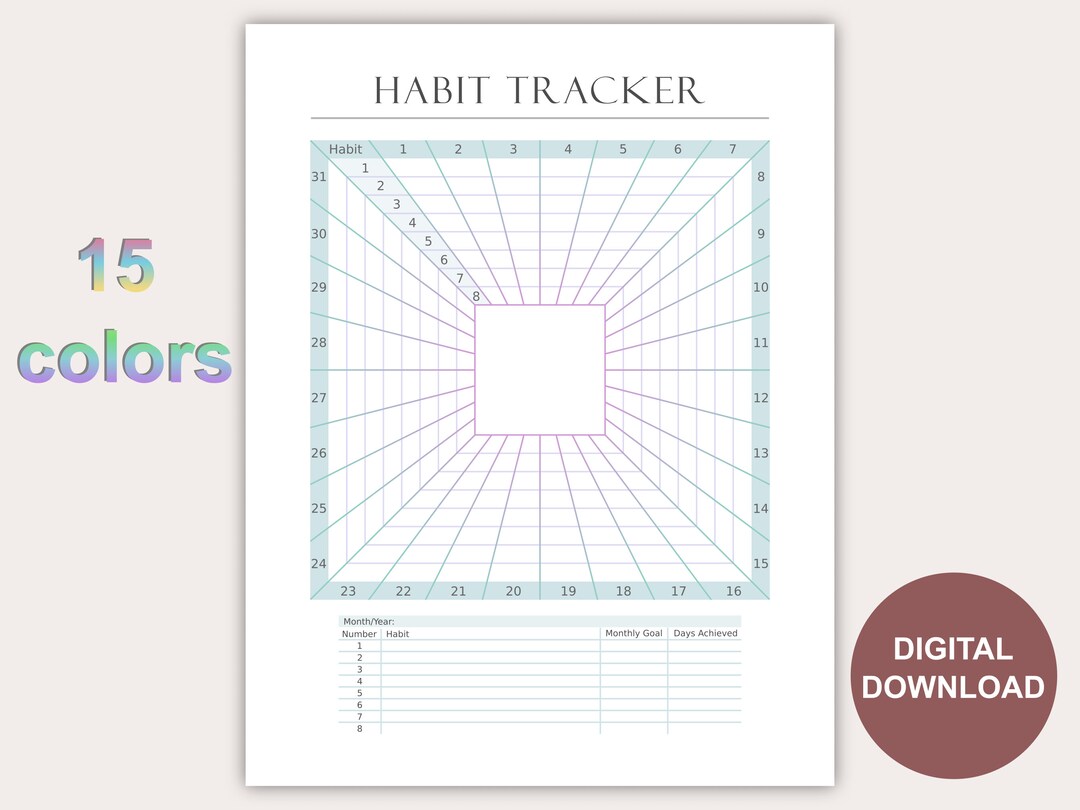 Printable Habit Tracker, Monthly Goal Tracker, 4 Sizes, Downloadable ...