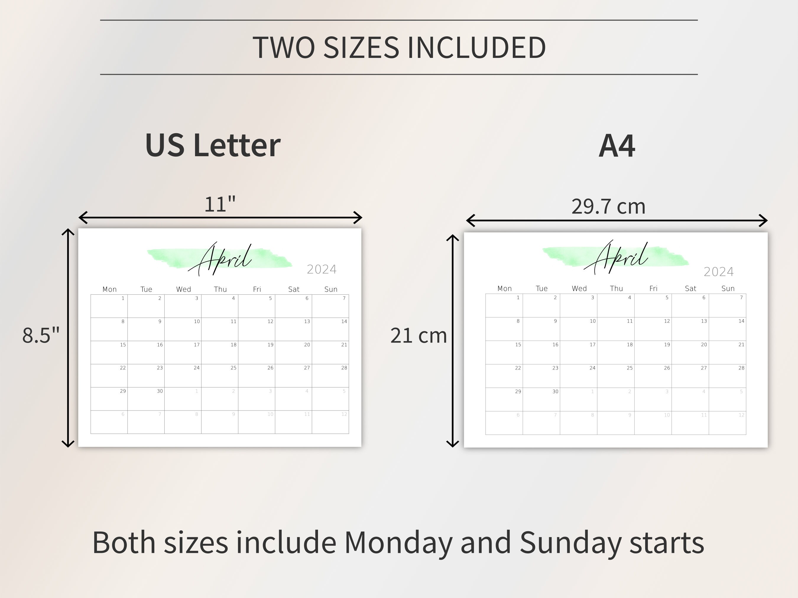 2024 Printable Calendar, Digital Calendar, Monthly Calendar, US Letter ...