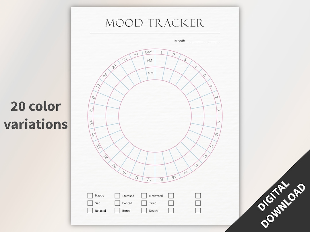 Mood Tracker to Track Your Moods Every Day, Circle Monthly Mood Journal ...