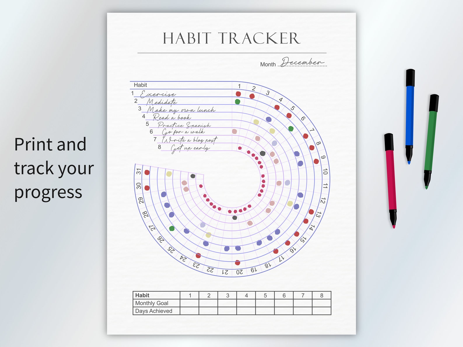 Printable Circle Habit Tracker, Monthly Goal Tracker, US Letter & A4 ...