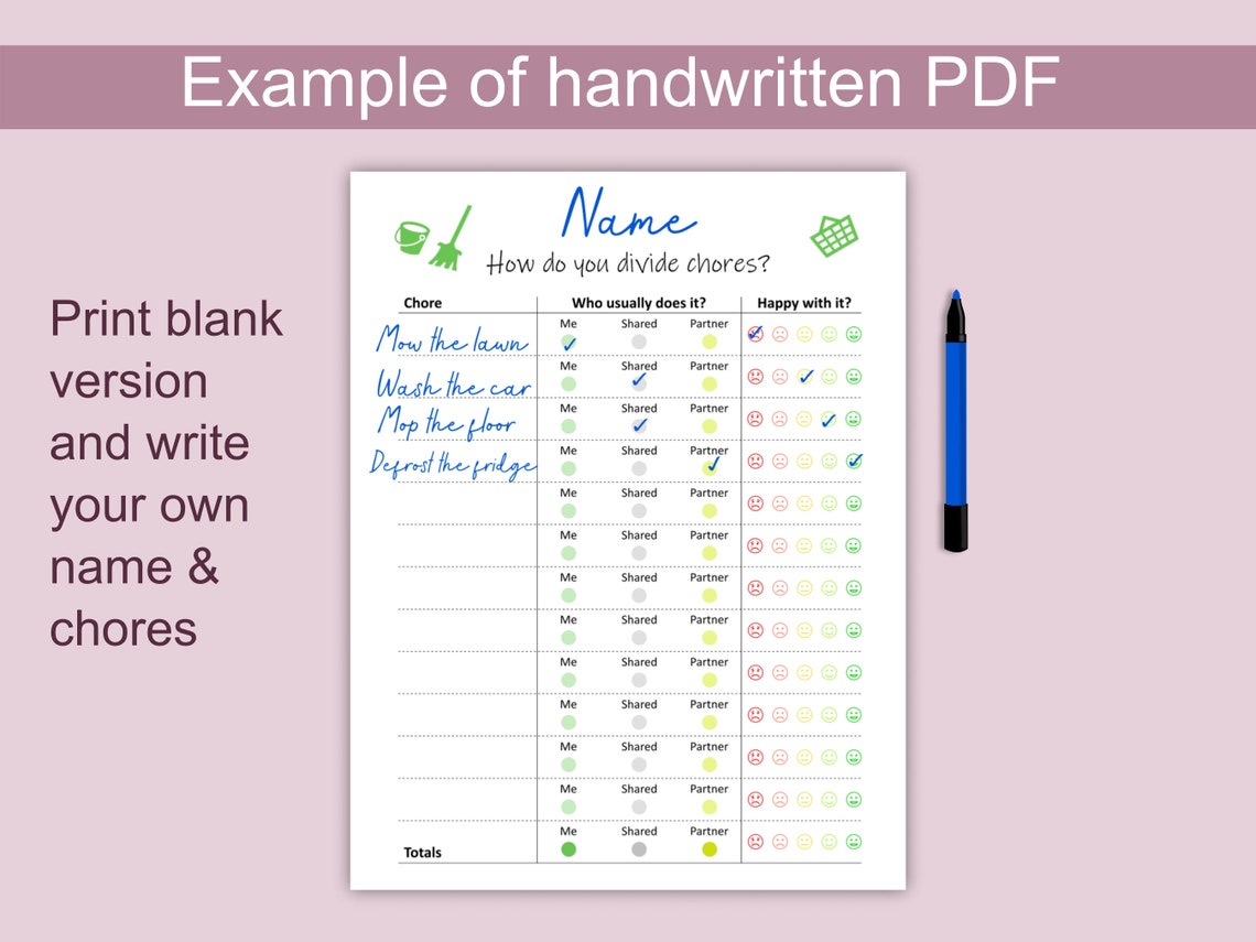 Chore Chart for Adults | Printable & Editable PDF | Chore Audit ...