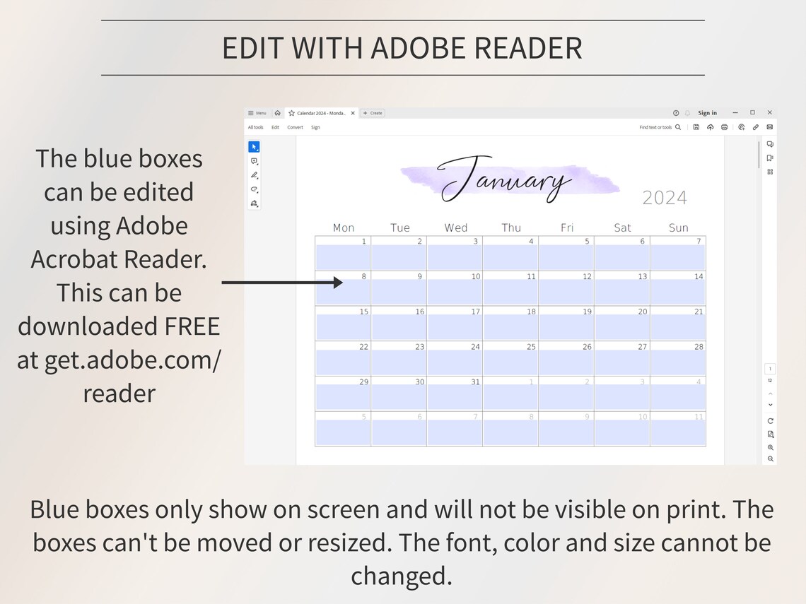 2024 Printable Calendar, Digital Calendar, Monthly Calendar, US Letter ...