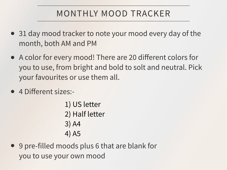 Mood Tracker to Track Your Moods Every Day, Circle Monthly Mood Journal ...