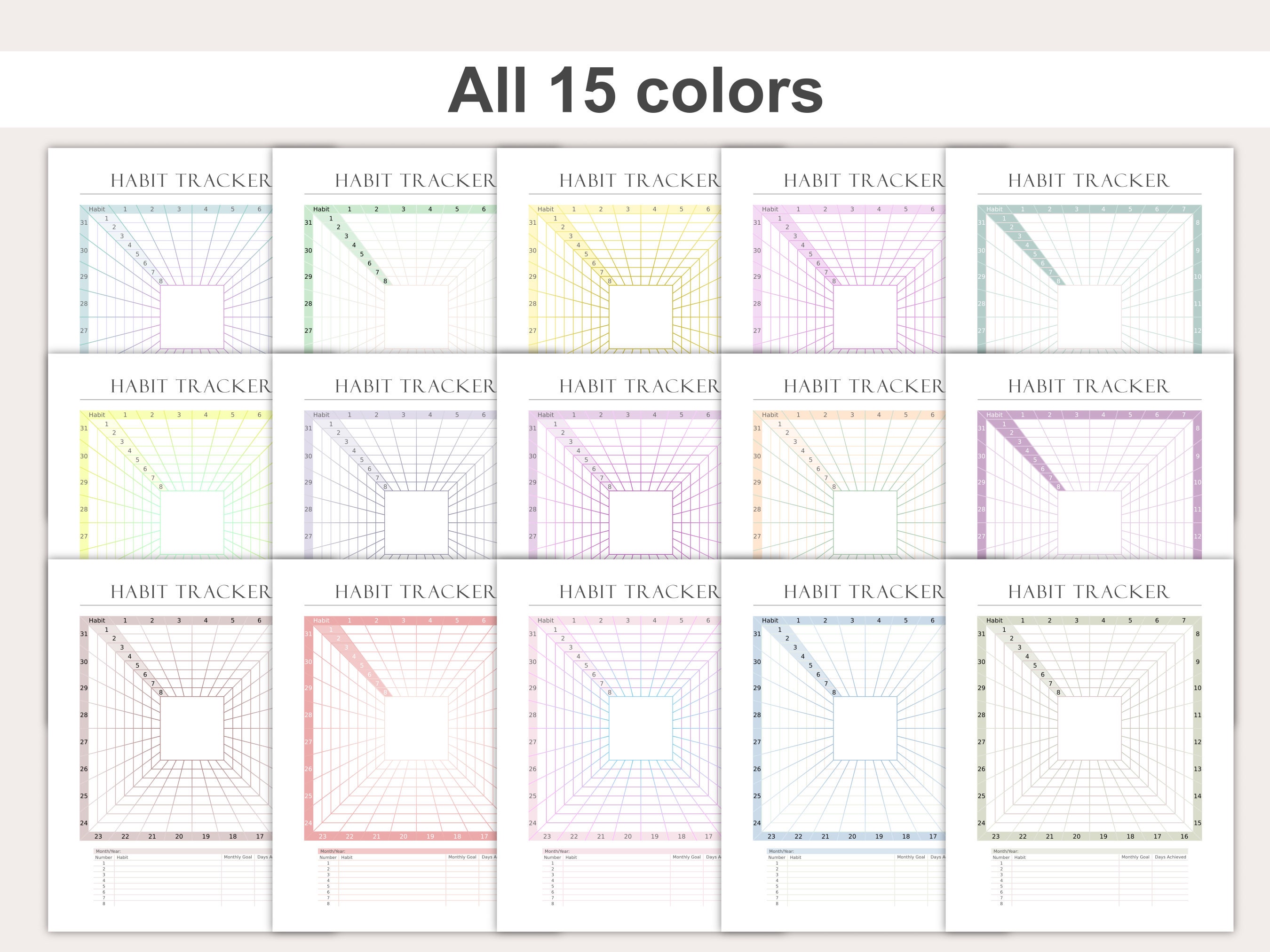 Printable Habit Tracker, Monthly Goal Tracker, 4 Sizes, Downloadable ...