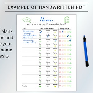 Mental Load Audit, Chore Chart for Adults, Printable & Editable PDF ...