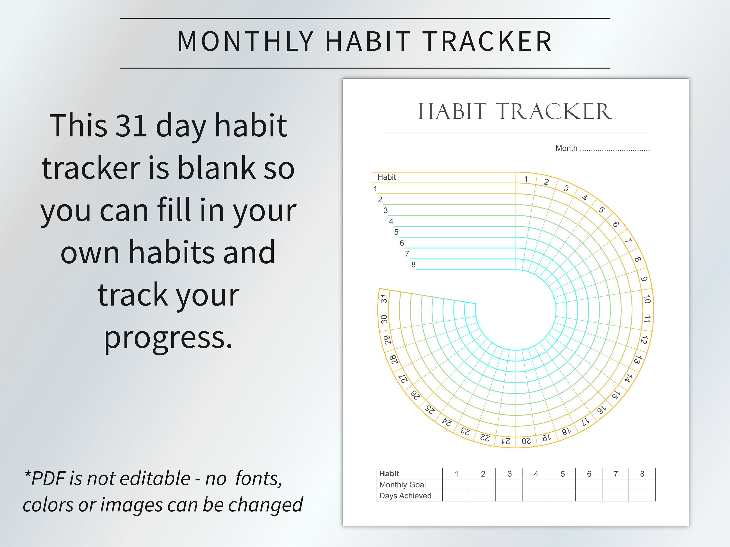 Printable Circle Habit Tracker, Monthly Goal Tracker, US Letter & A4 ...